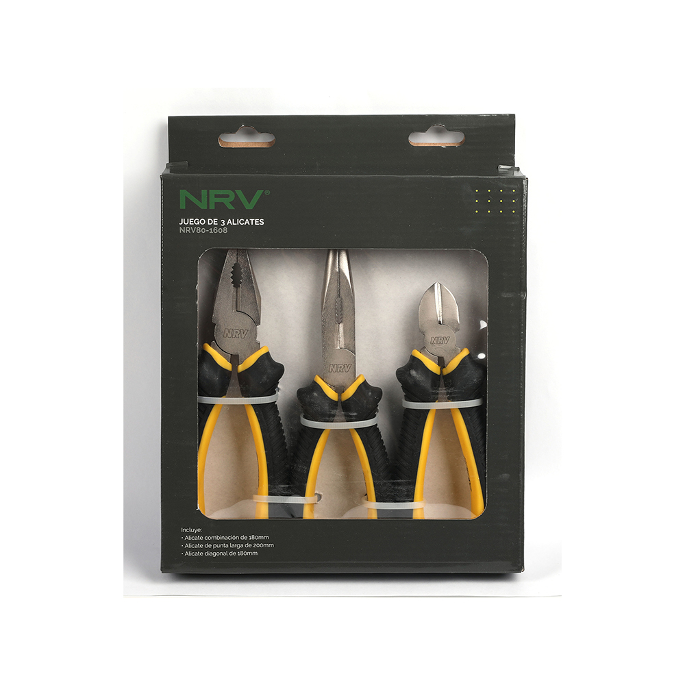 Set de 3 pinzas: universal + diagonal + punta larga - 180/200mm – NRV
