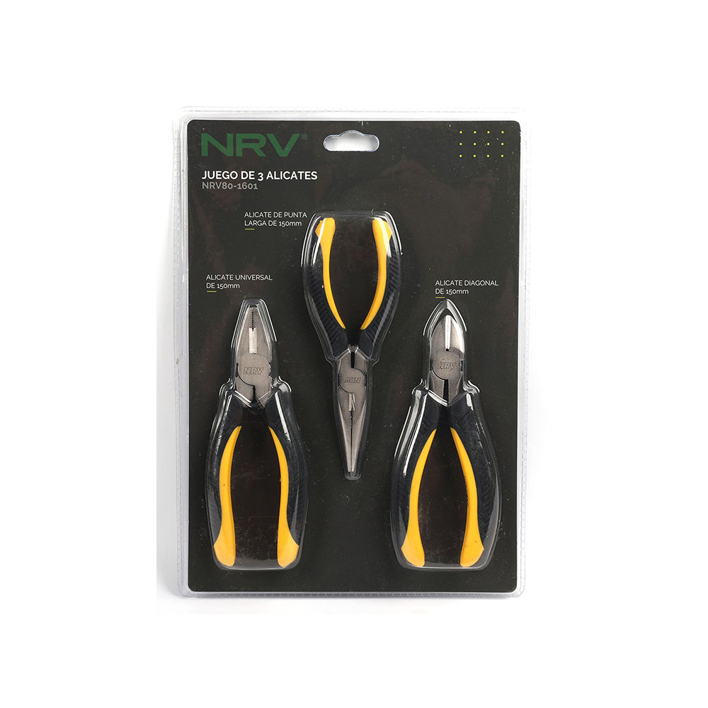 Set de 3 pinzas: universal + diagonal + punta larga - 150mm – NRV